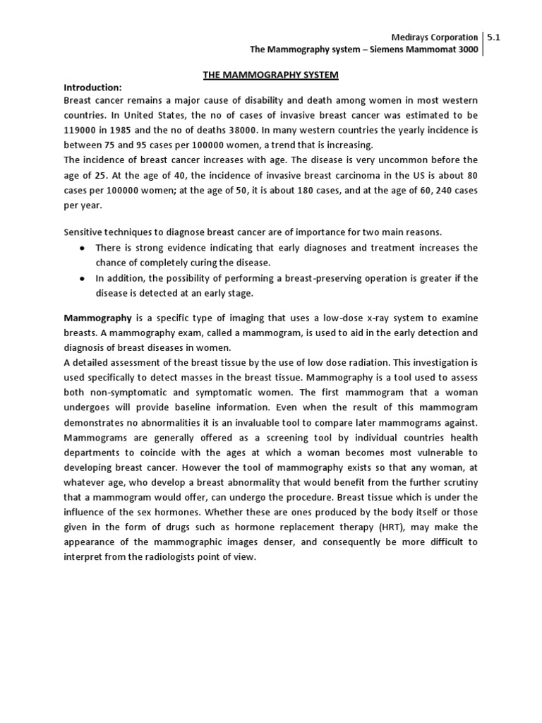 Mammography System Overview and Specs | PDF | Mammography | Breast Cancer
