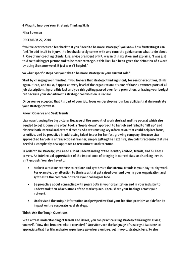 Improve Strategic Thinking Skills | PDF | Strategic Management | Emergence