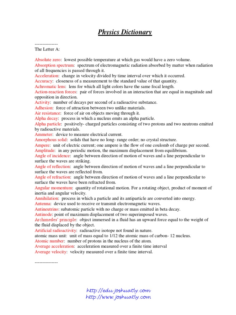 Physics Dictionary Com | PDF