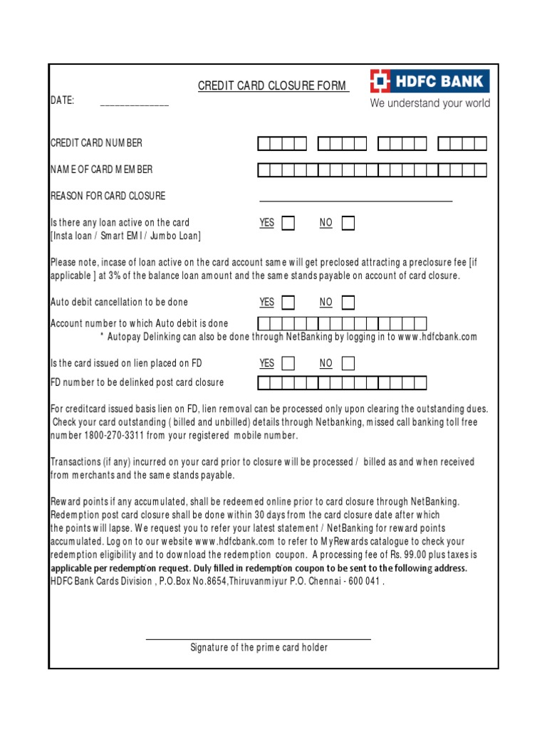 Credit Card Closure Form | PDF