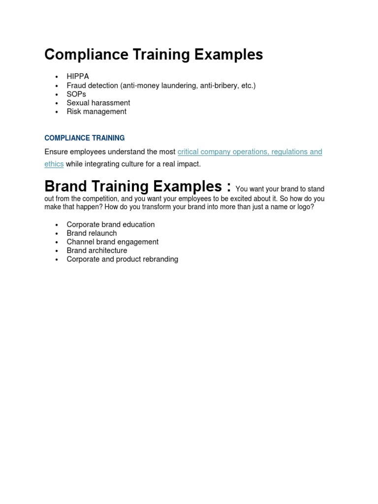 Compliance Training Examples | PDF
