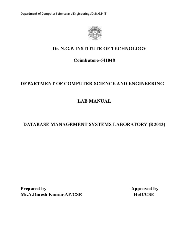DBMS Lab Manual | PDF | Pl/Sql | Relational Database