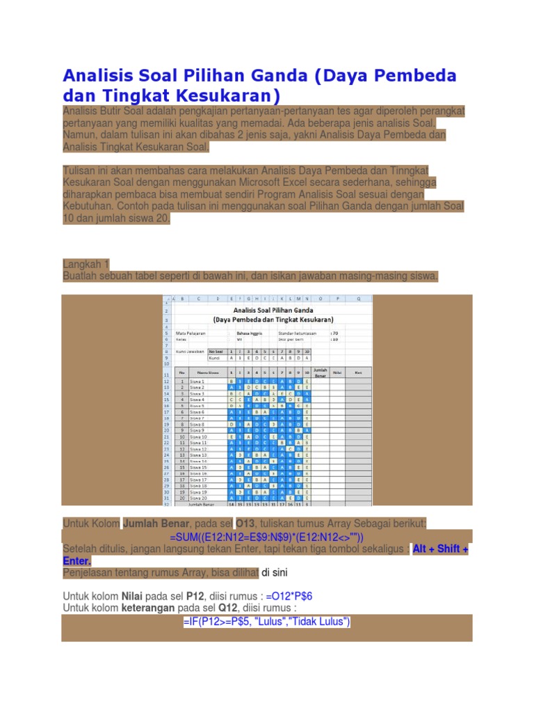 Analisis Daya Pembeda Soal Pilihan Ganda | PDF