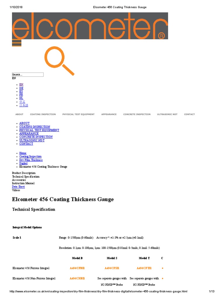 Elcometer 456 Coating Thickness Gauge | PDF | Calibration | Coefficient ...