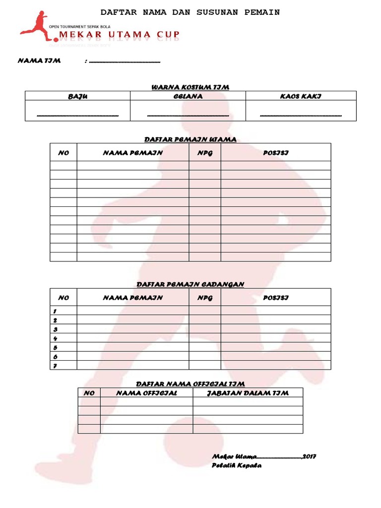 Daftar Nama Dan Susunan Pemain | PDF