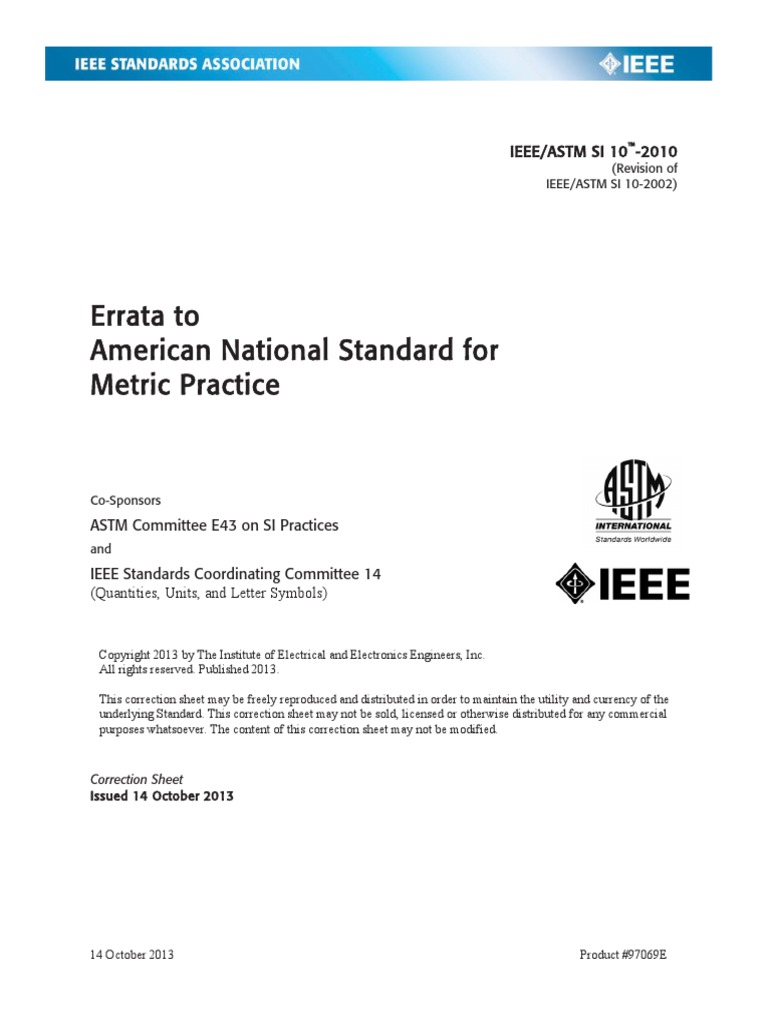 Errata To American National Standard For Metric Practice: Ieee/Astm Si ...