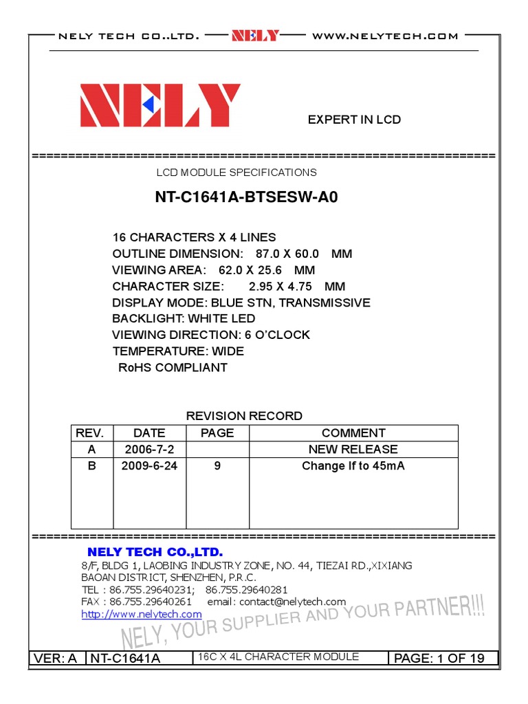 NT C1641a Btsesw A0 | PDF | Liquid Crystal Display | Electrical Connector