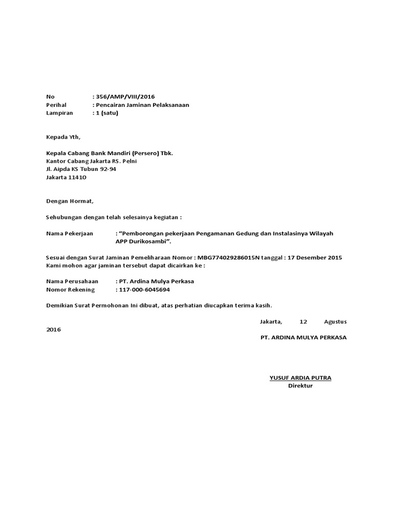 Surat Pencairan Jaminan | PDF