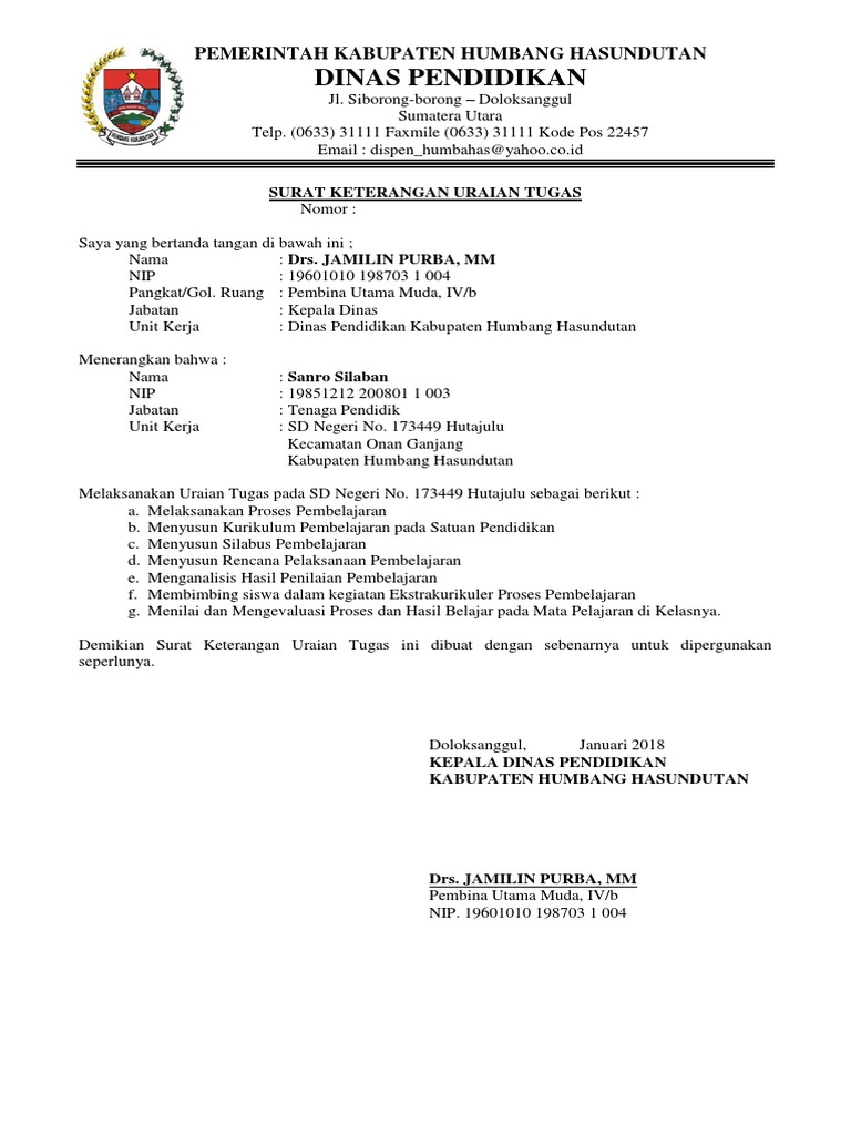 Contoh Surat Keterangan Uraian Tugas Untuk Penyesuaian Ijazah Contoh ...