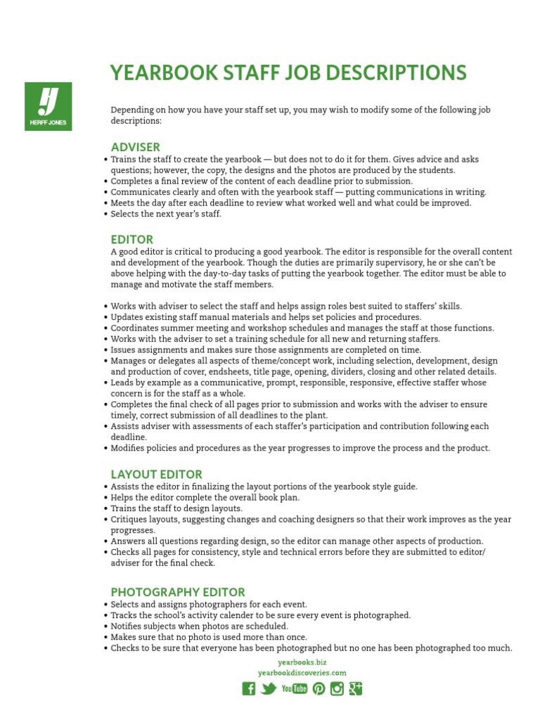 Yearbook Staff Job Descriptions | PDF | Editing | Copy Editing