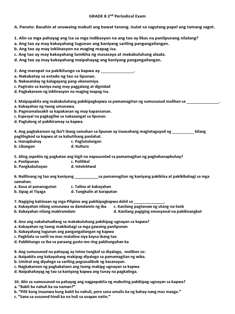 GRADE 8 2nd Periodical Exam | PDF