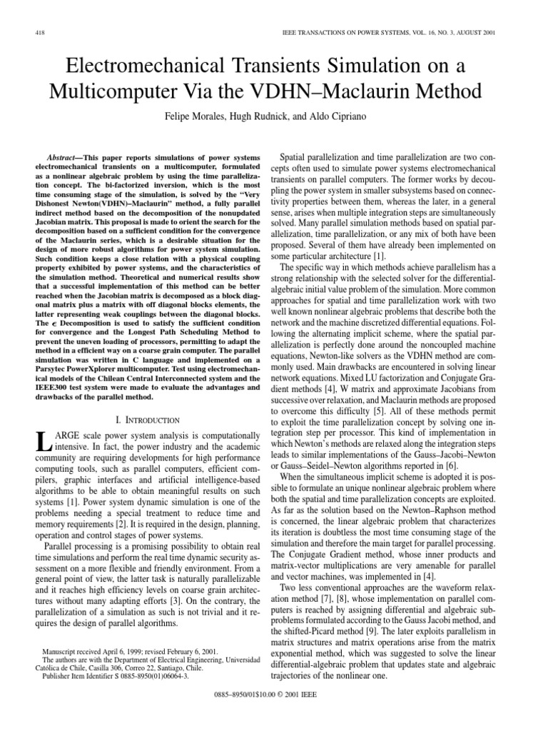 Electromechanical Transients Simulation PDF | PDF | Matrix (Mathematics) | Parallel Computing