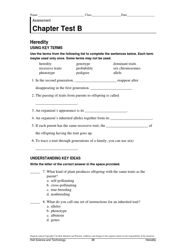 3 Chapter - Test - B PDF | PDF | Heredity | Phenotypic Trait
