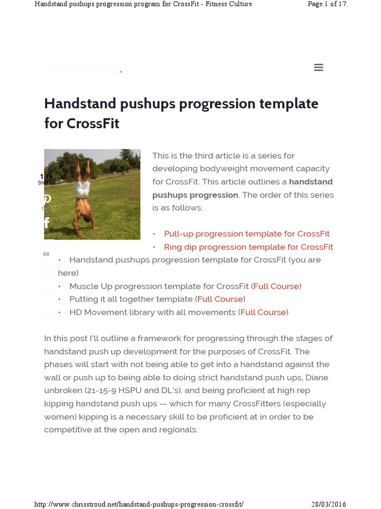 Handstand Pushups Progression Crossf | PDF | Recreation | Self Care