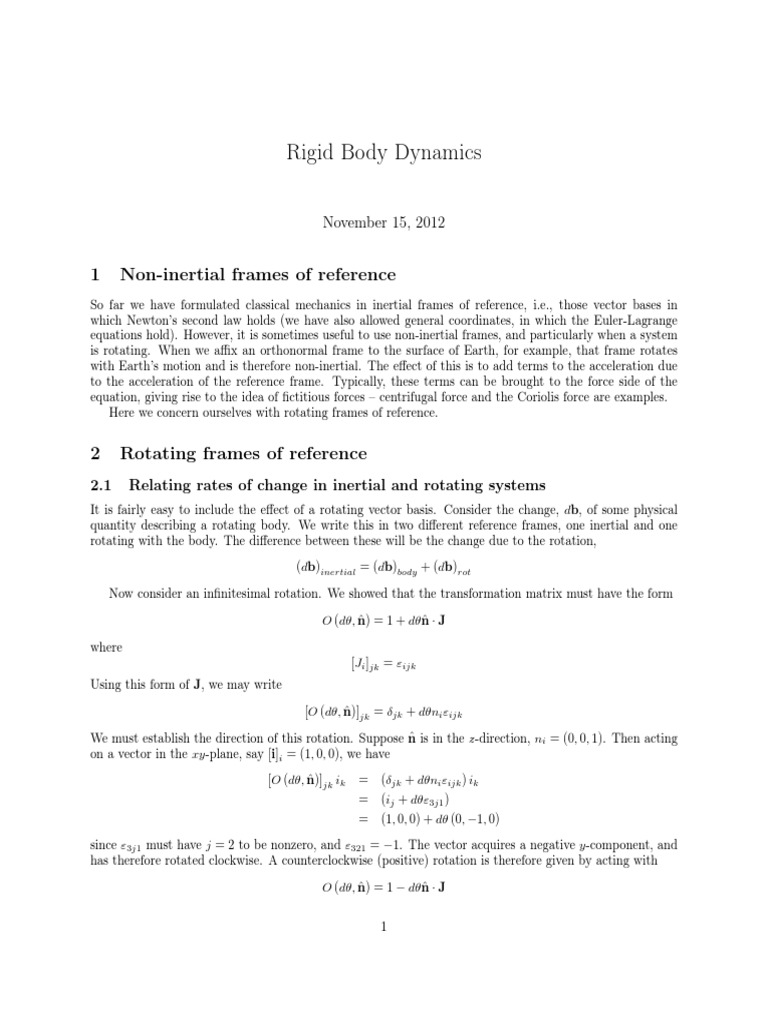 Rigid Body Dynamics: 1 Non-Inertial Frames of Reference | PDF | Rotation Around A Fixed Axis ...