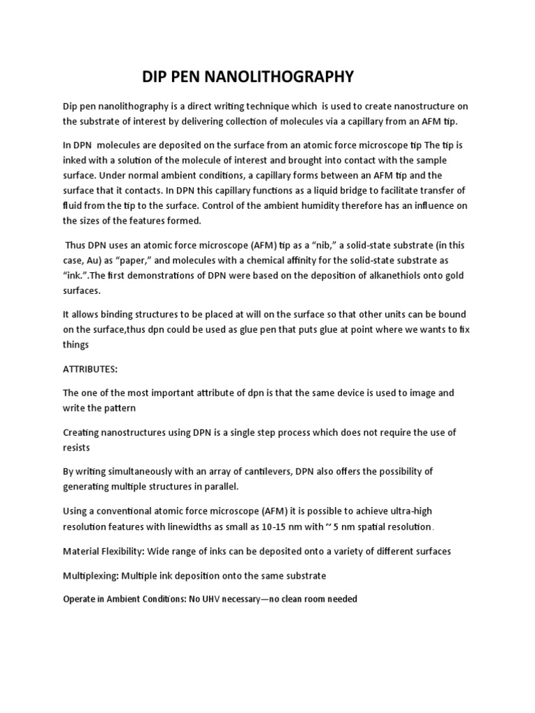 Dip Pen Nano Lithography | PDF | Epitaxy | Emerging Technologies