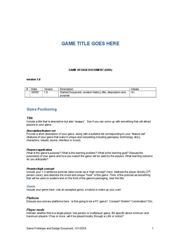 GDD Template Learning | PDF | Game Design | Outsourcing