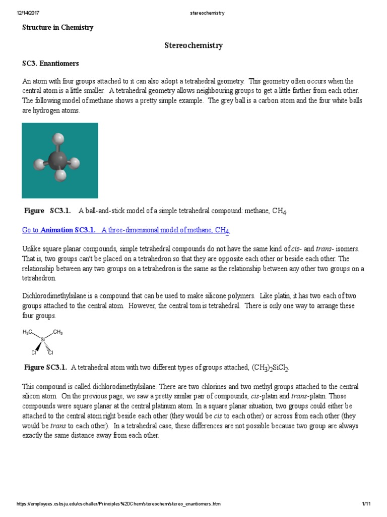 Stereochemistry: Go To Animation SC3.1. A Three-Dimensional Model of ...