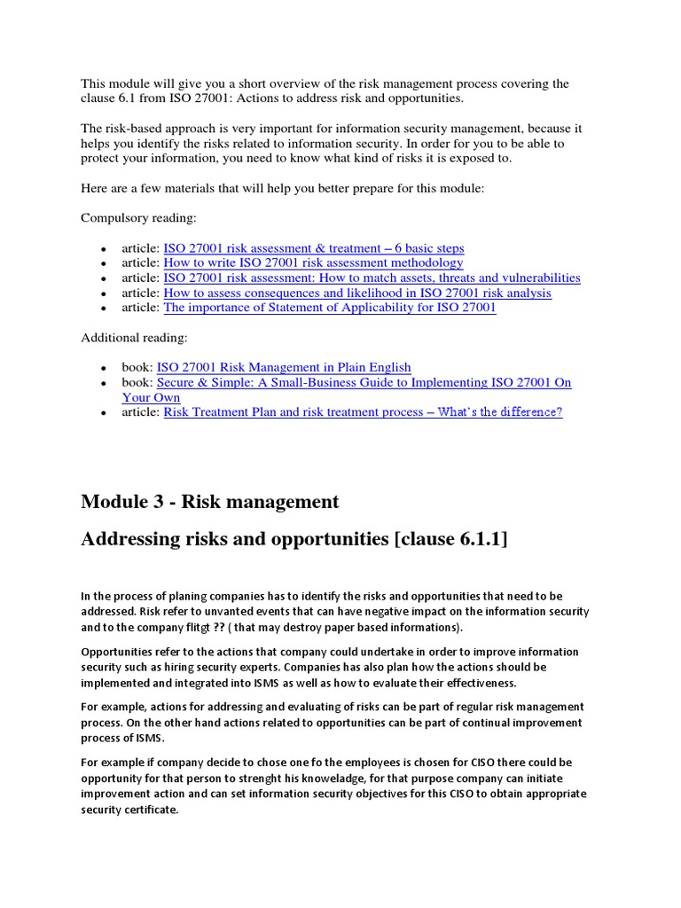 ISO 27001 Risk Management Process Overview | PDF | Risk | Risk Management