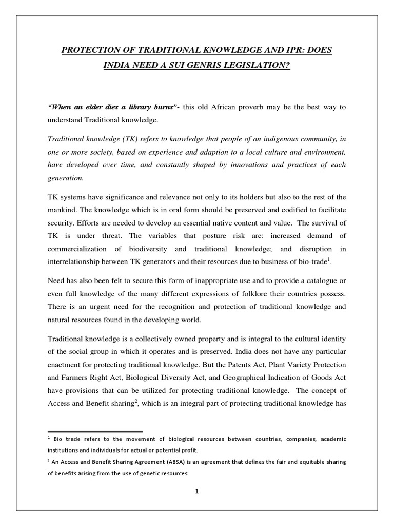 Traditional Knowledge of IPR | PDF | Traditional Knowledge ...