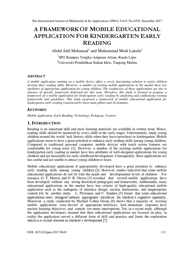 A Framework of Mobile Educational Application For Kindergarten Early ...