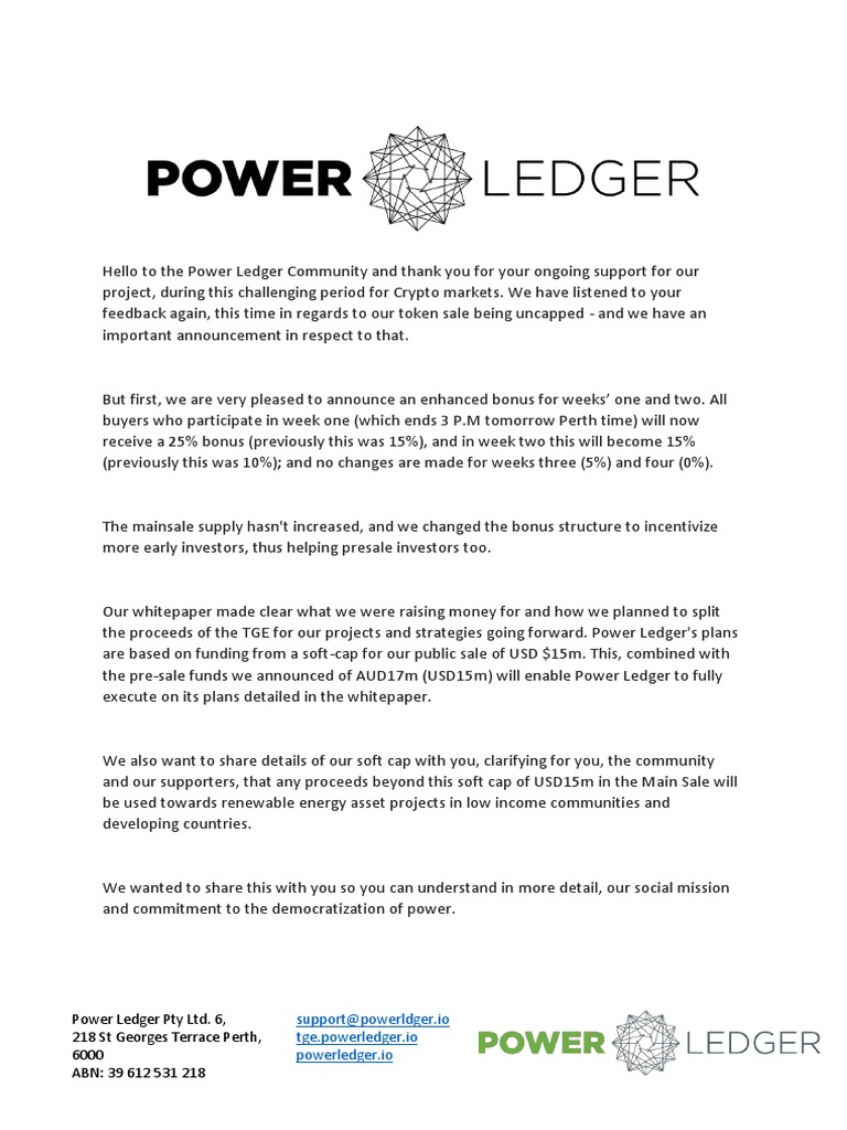 Power Ledger Token Sale Update & Bonuses | PDF | Business