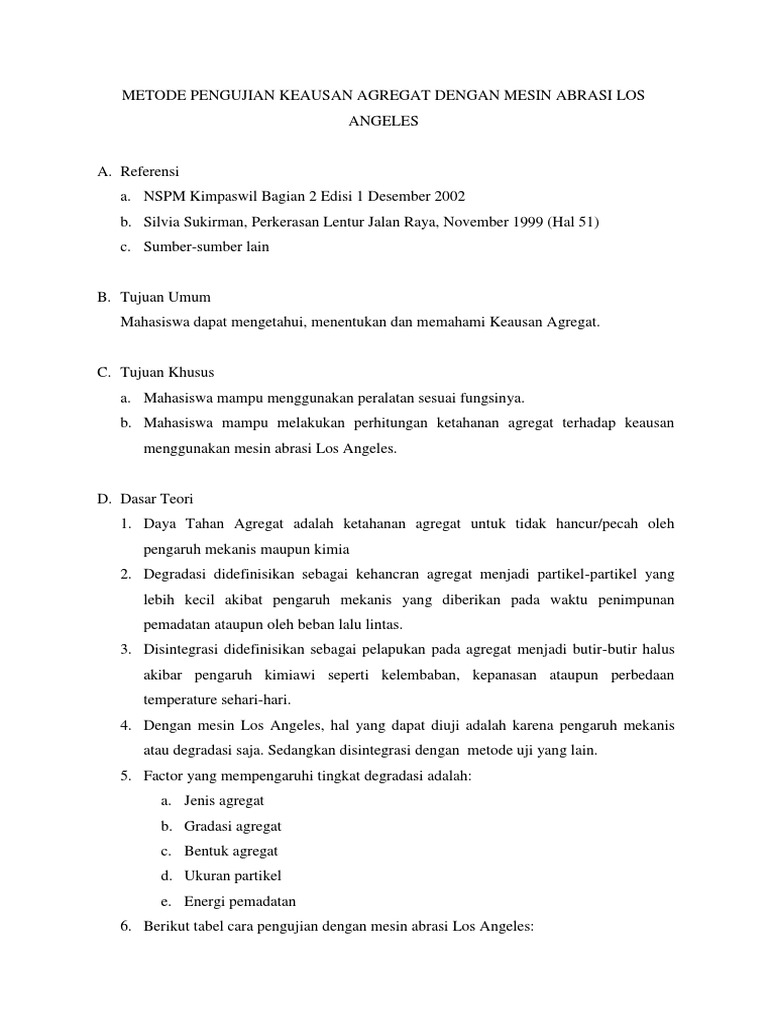 Metode Pengujian Keausan Agregat Dengan Mesin Abrasi Los Angeles | PDF