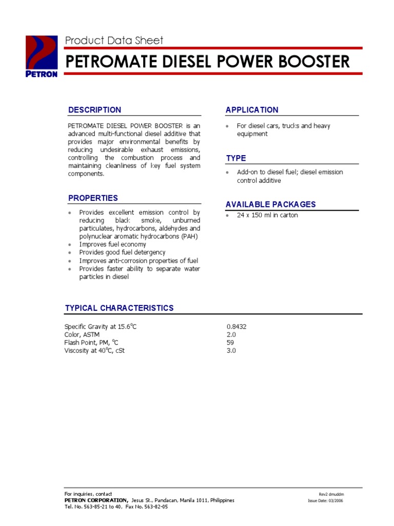 PDS Petromate Diesel Power Booster | PDF | Diesel Fuel | Exhaust Gas