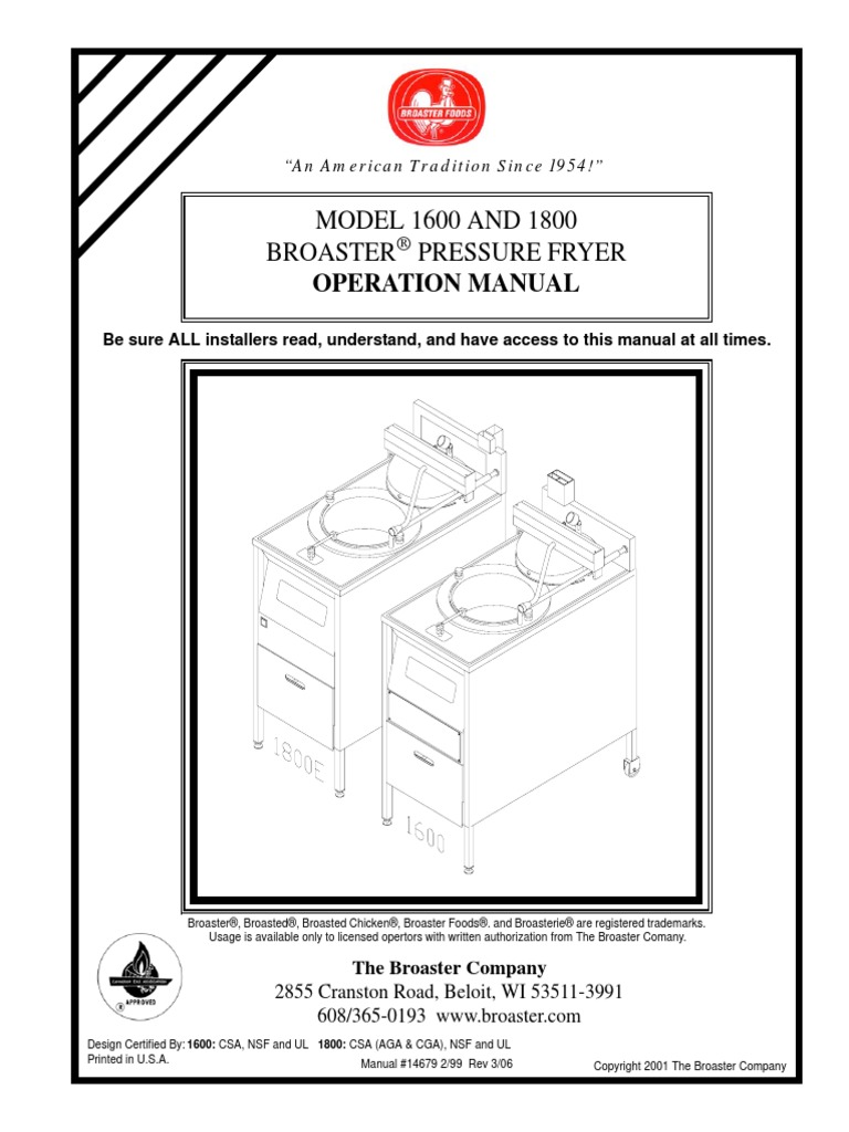 9.3 14679-0 1600-1800 Chicken Broaster Manual | PDF | Valve | Switch