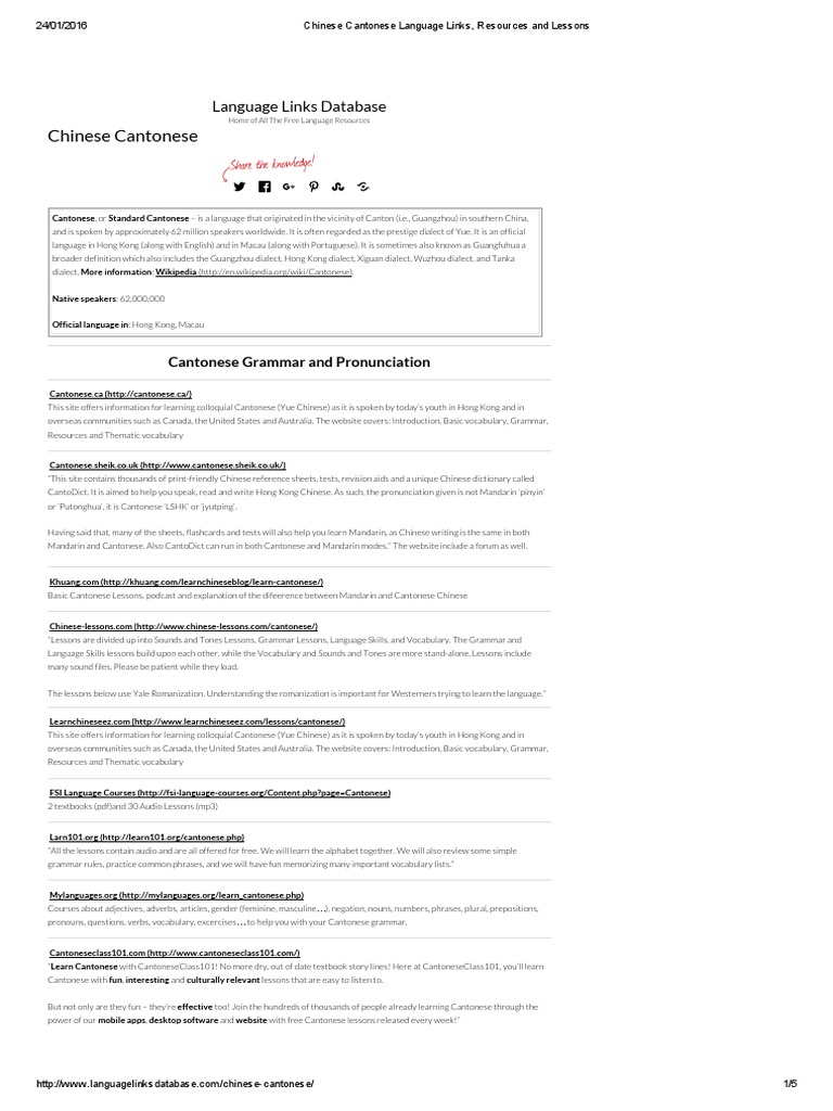 Cantonese Language Links - Resources and Lessons | PDF | Standard ...
