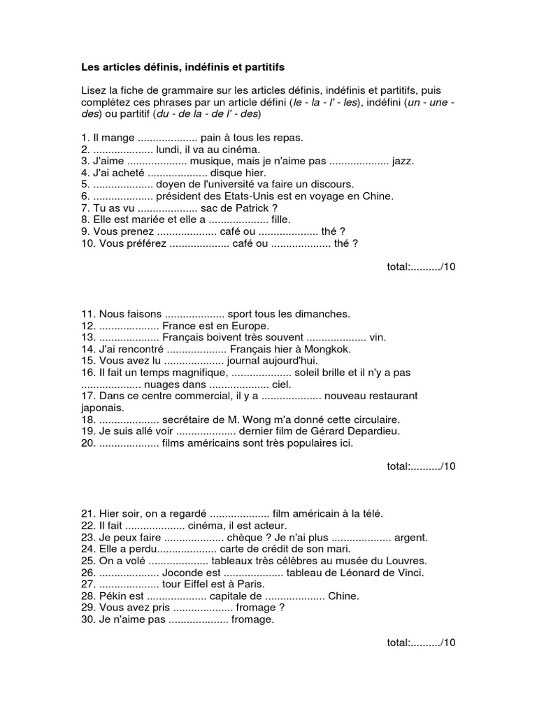Les Articles Définis, Indefinis Et Partitifs | Paris | Boissons