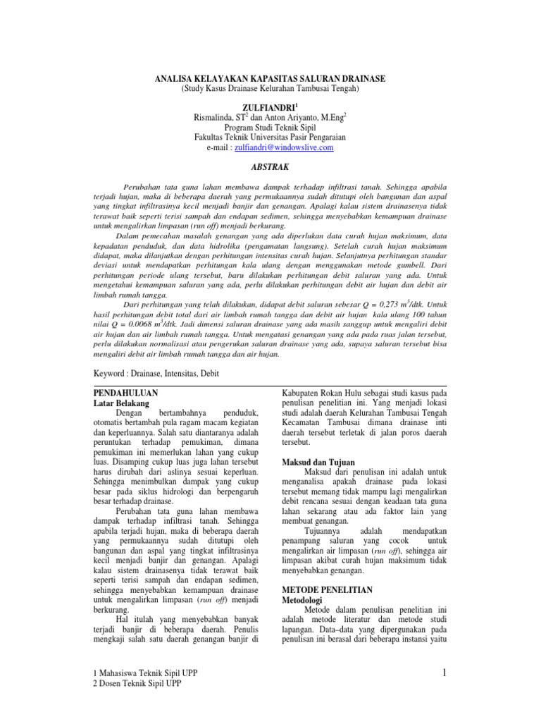 Analisa Kelayakan Kapasitas Saluran Drainase | PDF