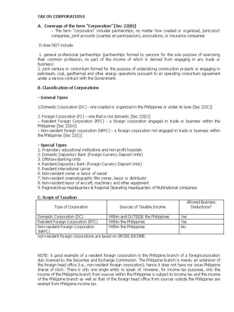 Income Taxation Lecture Notes.6.TAX On CORPORATIONS | PDF | Capital ...