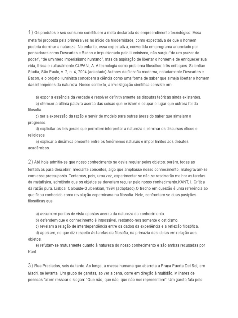 Questões de Filosofia ENEM 2013 | PDF | Karl Marx | Conhecimento