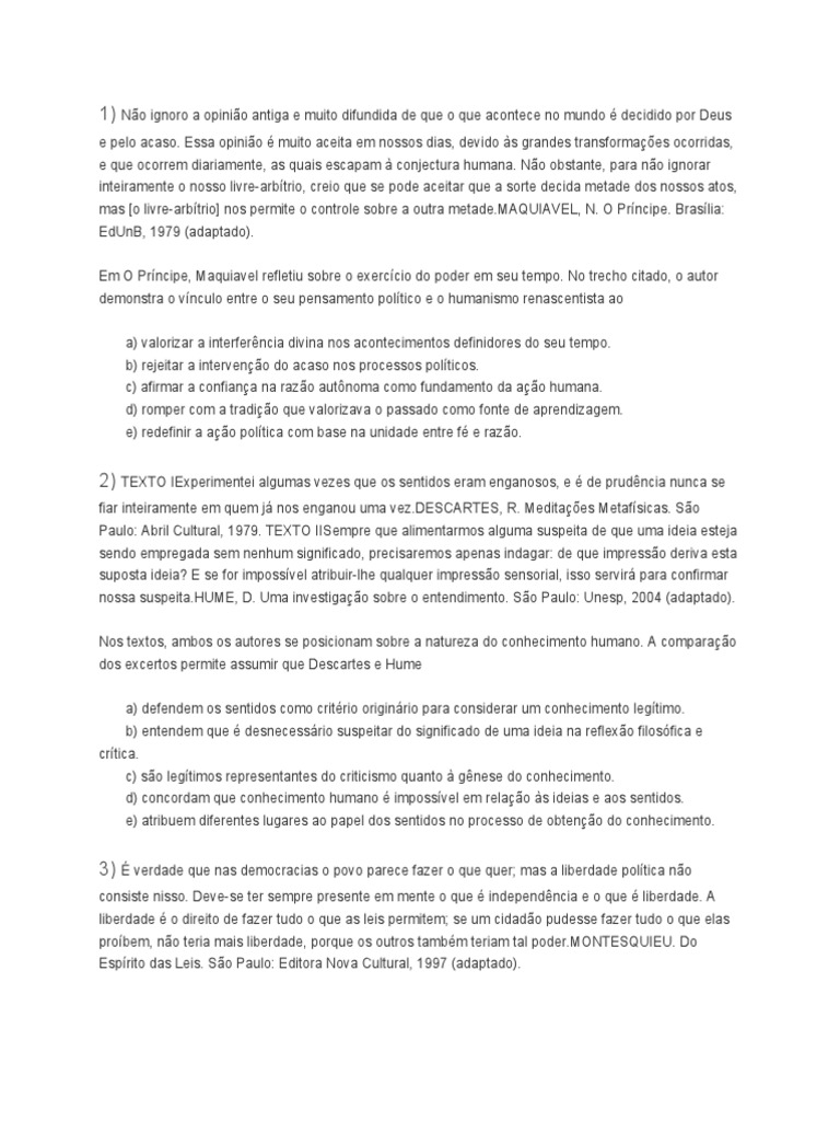 Questões de Filosofia ENEM 2012 PDF | PDF | Liberdade | Montesquieu