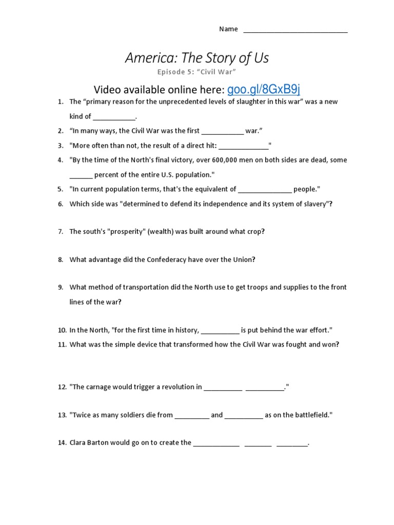 Civil War Worksheet for Episode 5 | PDF | American Civil War | Union ...