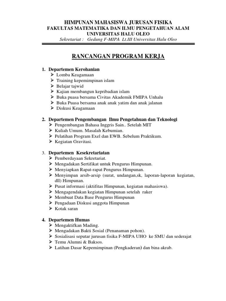 Rancangan Program Kerja | PDF