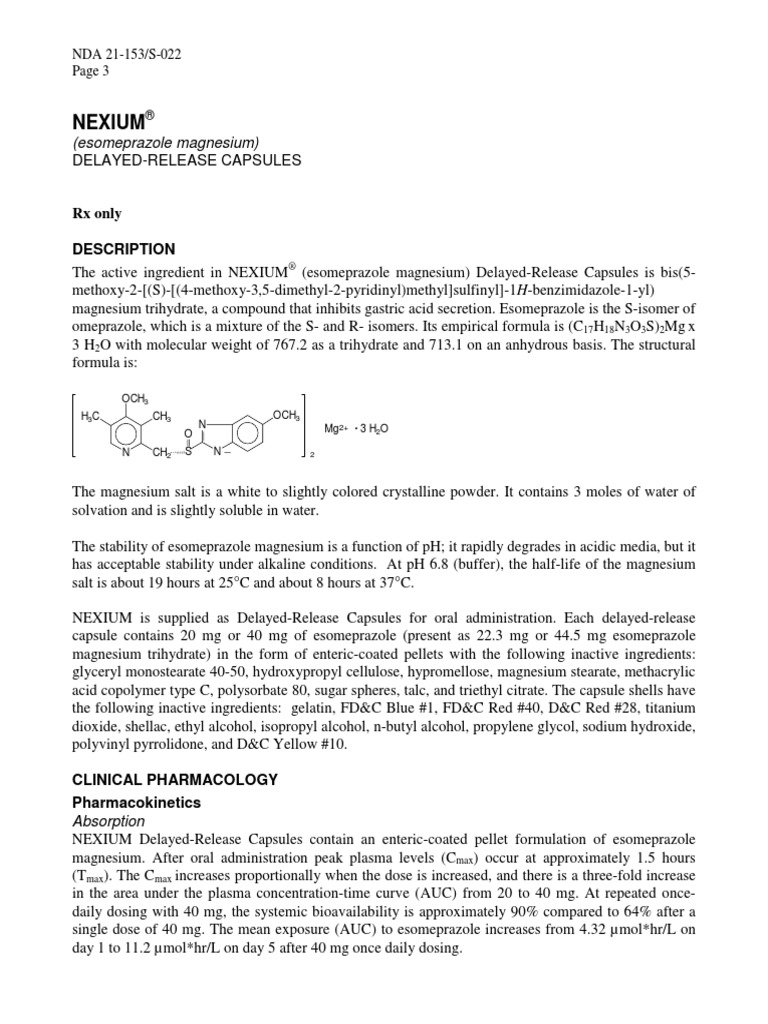 Nexium FDA | PDF | Pharmacokinetics | Gastroesophageal Reflux Disease