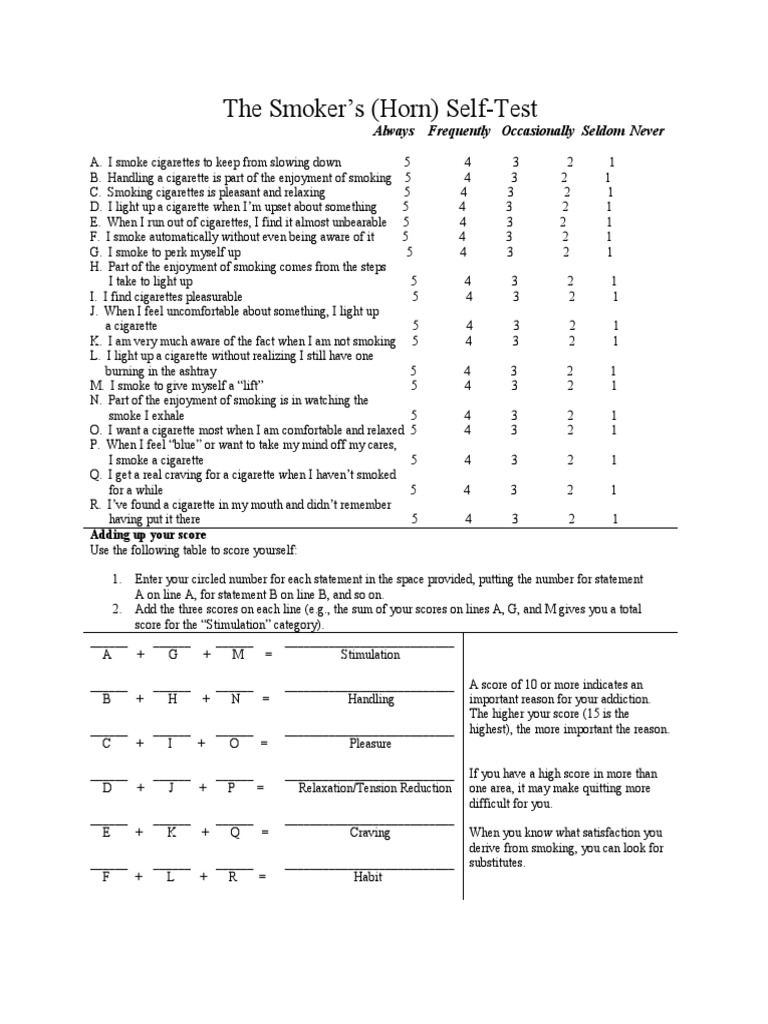 Smoke Test Horn Questionnaire | PDF | Cigarette | Smoking