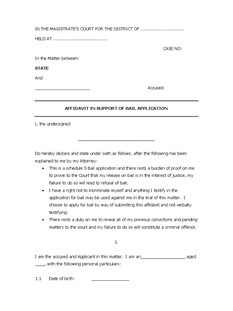 BAIL AFFIDAVIT - SCH 5.rsa Citizen - Not With Compl | Bail | Arrest