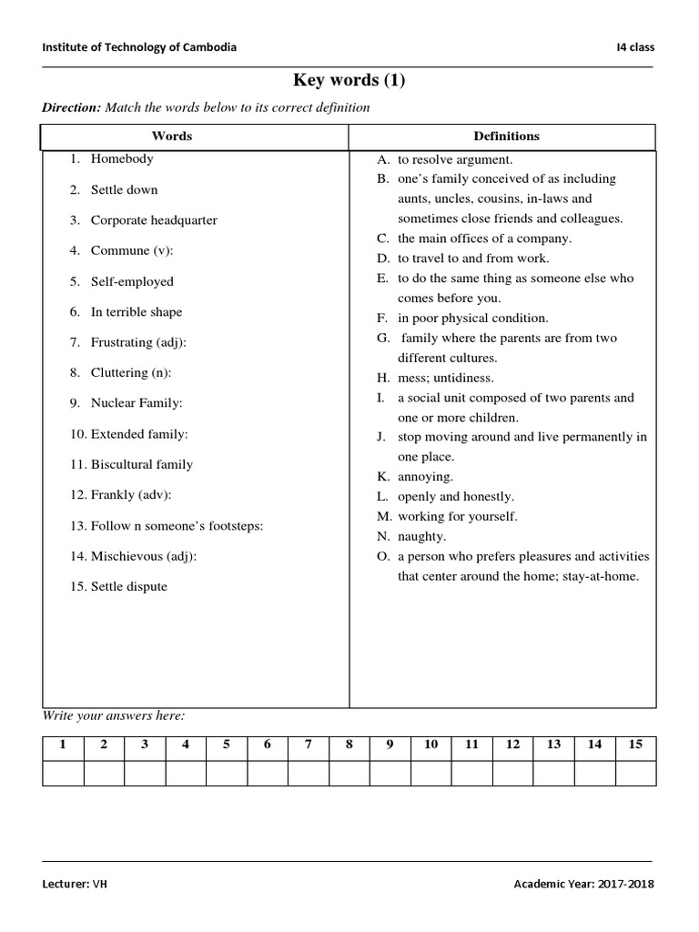 Vocabulary I4 Unit 1 | PDF | Family | Society