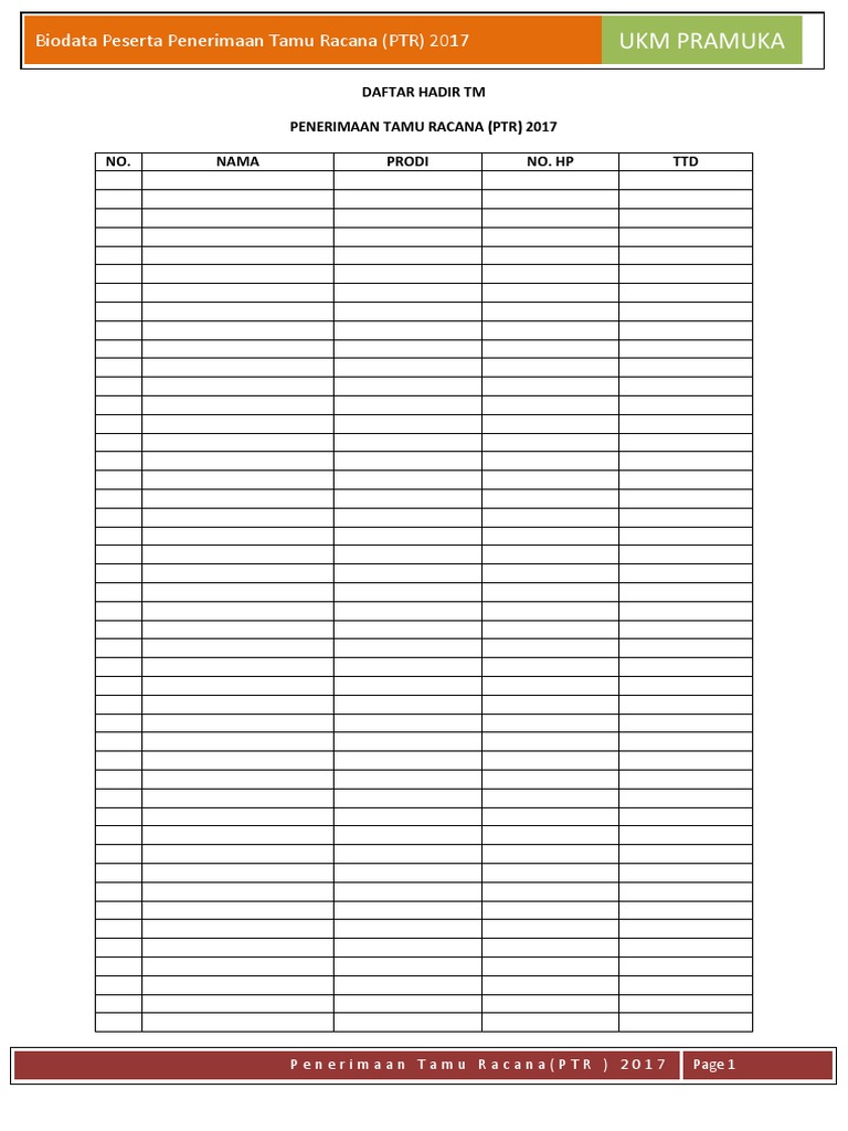 Ukm Pramuka: Biodata Peserta Penerimaan Tamu Racana (PTR) 2017 | PDF