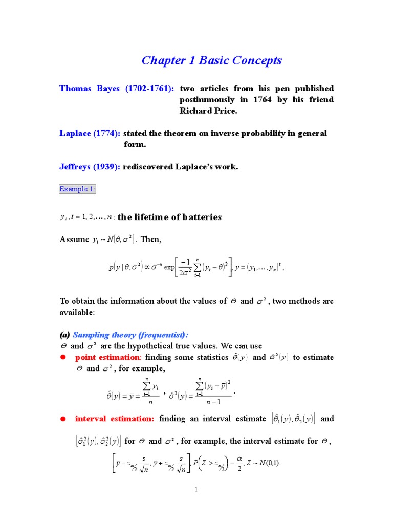 Chapter 1 Basic Concepts: Thomas Bayes (1702-1761) | PDF | Statistical Inference | Bayesian ...