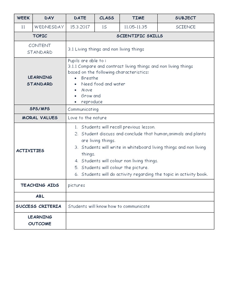 Science Lesson on Living vs Non-Living | PDF | Science & Mathematics