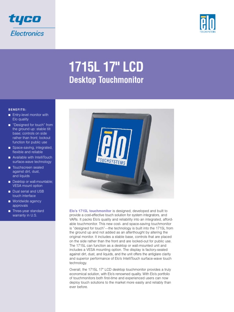 1715L 17" LCD: Desktop Touchmonitor | PDF | Computer Monitor | Display Resolution