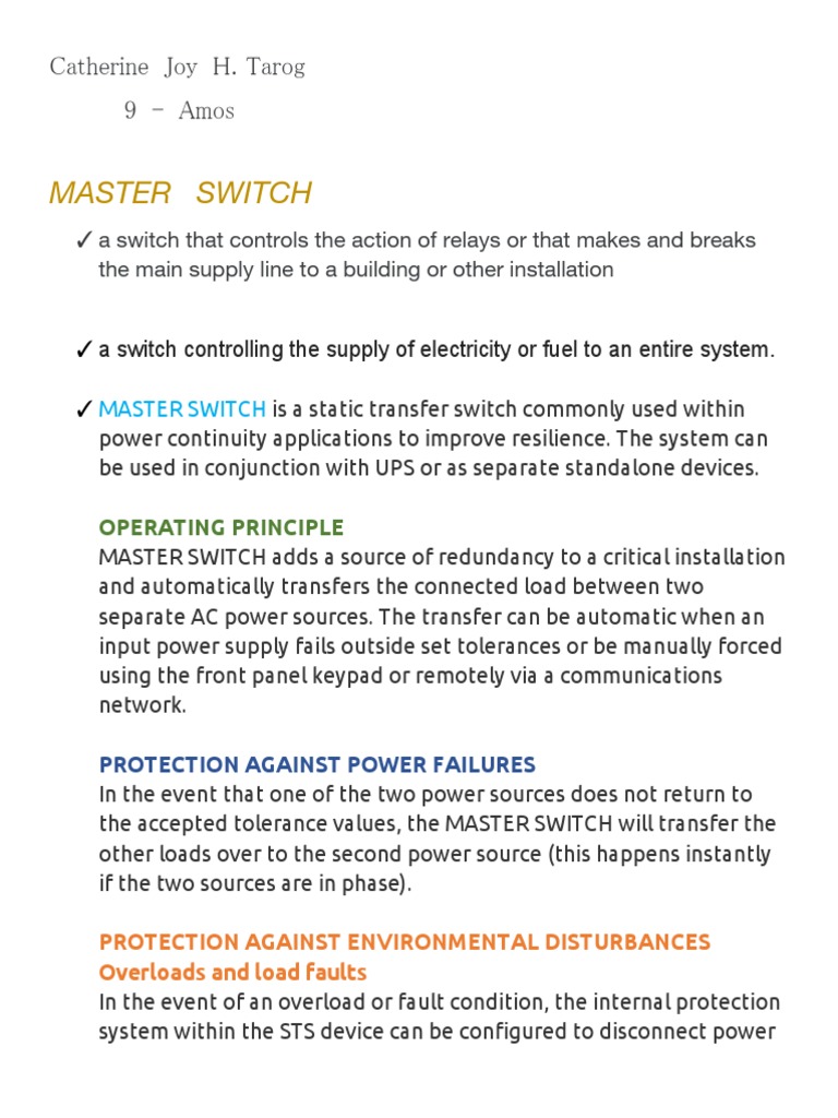 Master Switch Controls Critical Power Systems | PDF