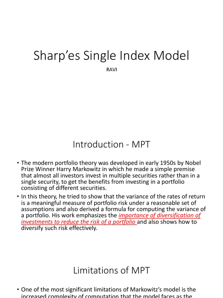 10. Sharpe's Single Index Model.pptx | Beta (Finance) | Diversification ...