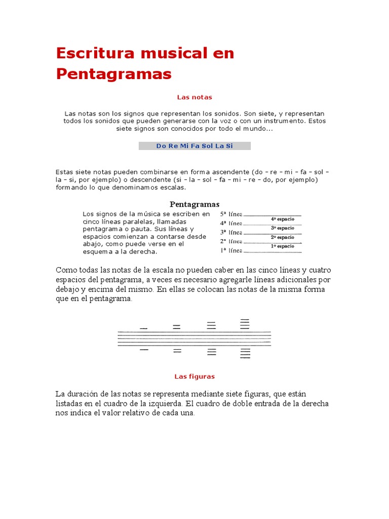 Escritura Musical en Pentagramas | PDF | Notación musical | Clave
