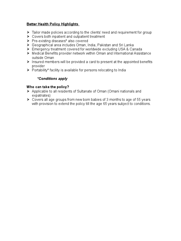 Better Health Policy Highlights: Conditions Apply | PDF