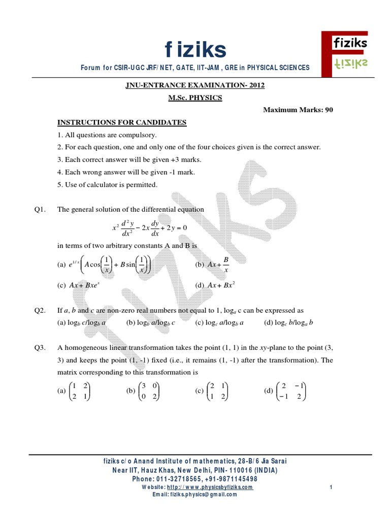 CSIR-UGC JRF/NET Physics Exam Questions | PDF | Atomic Nucleus ...